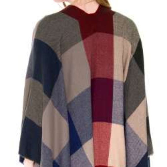 Accessories | Check Print Ruana With Fringes Shawl Scarf | Poshmark